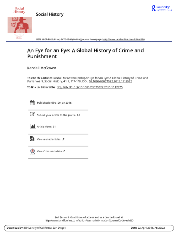 (PDF) An Eye for an Eye: A Global History of Crime and Punishment