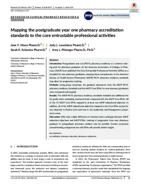(PDF) Mapping the postgraduate year one pharmacy accreditation ...