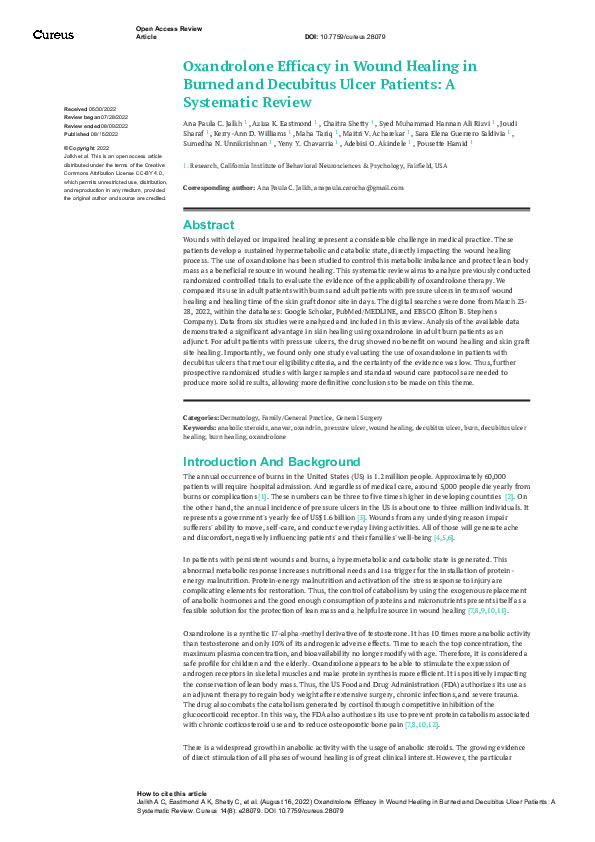 (PDF) Oxandrolone Efficacy in Wound Healing in Burned and Decubitus ...