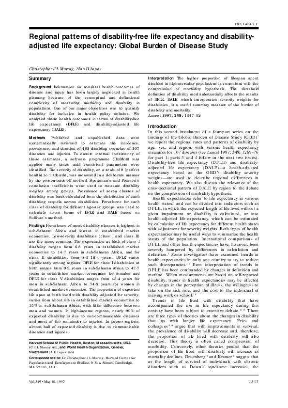 (PDF) Regional patterns of disability-free life expectancy and ...