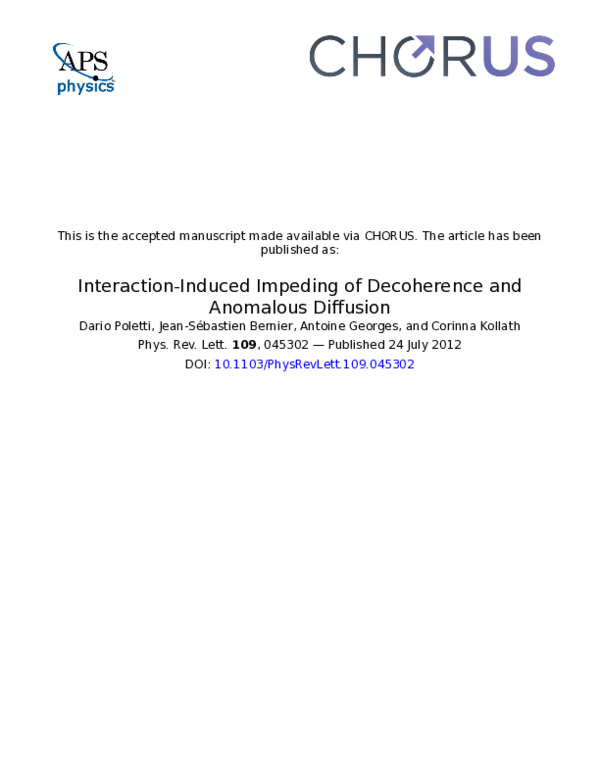 (PDF) Interaction-Induced Impeding of Decoherence and Anomalous Diffusion