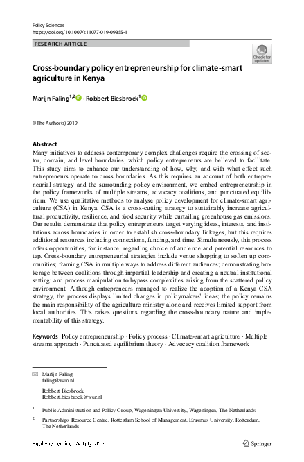 (PDF) Cross-boundary policy entrepreneurship for climate-smart ...
