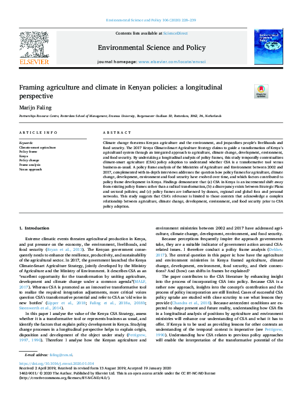 (PDF) Framing agriculture and climate in Kenyan policies: a ...