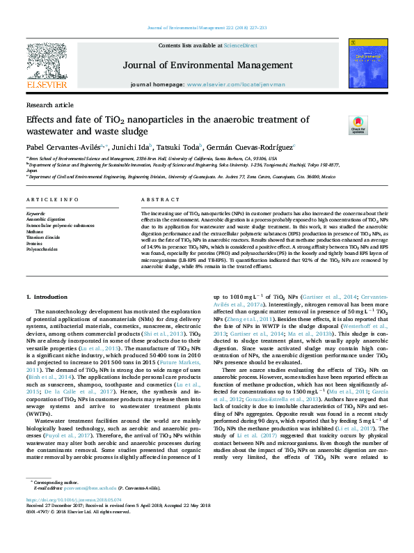 (PDF) Effects and fate of TiO2 nanoparticles in the anaerobic treatment ...