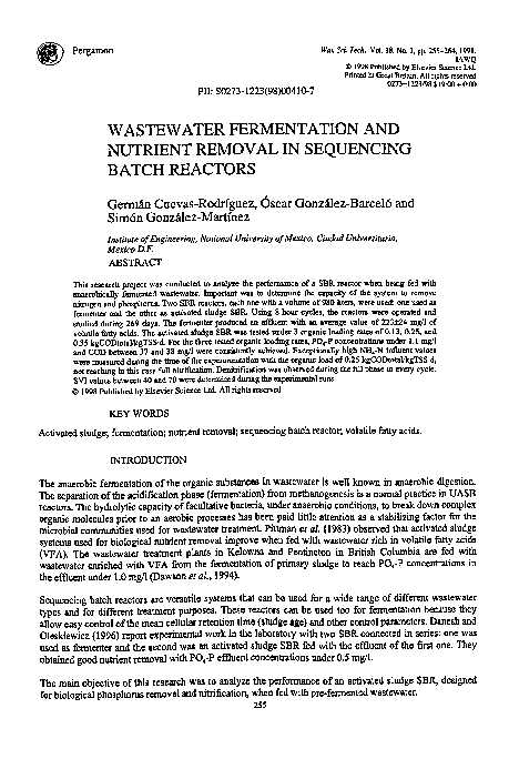(PDF) Wastewater fermentation and nutrient removal in sequencing batch ...
