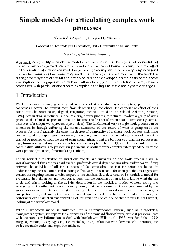 (PDF) Simple models for articulating complex work processes