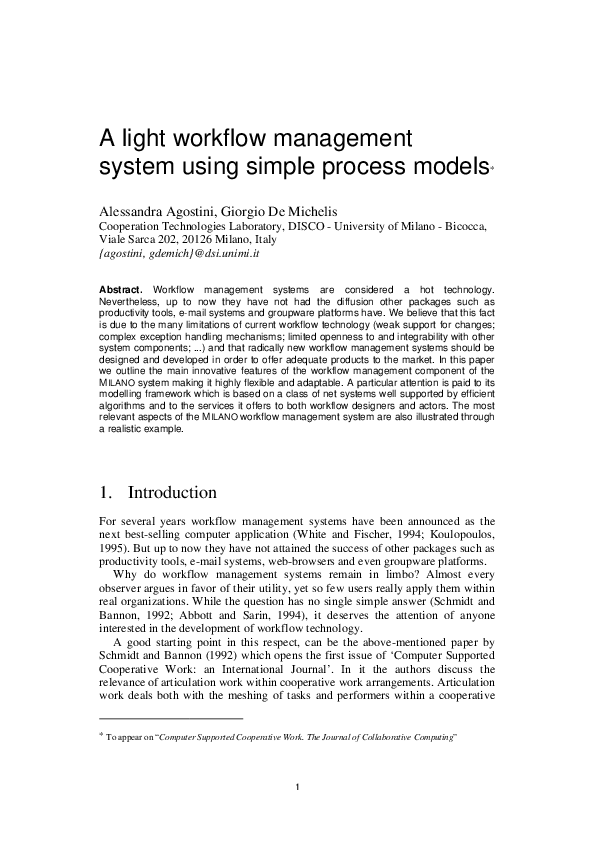 (PDF) A Light Workflow Management System Using Simple Process Models
