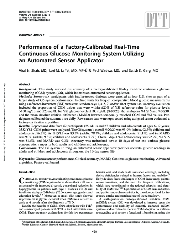 (PDF) Performance of a Factory-Calibrated Real-Time Continuous Glucose Monitoring System ...