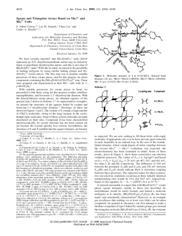 Square and Triangular Arrays Based on Mo24+ and Rh24+ Units