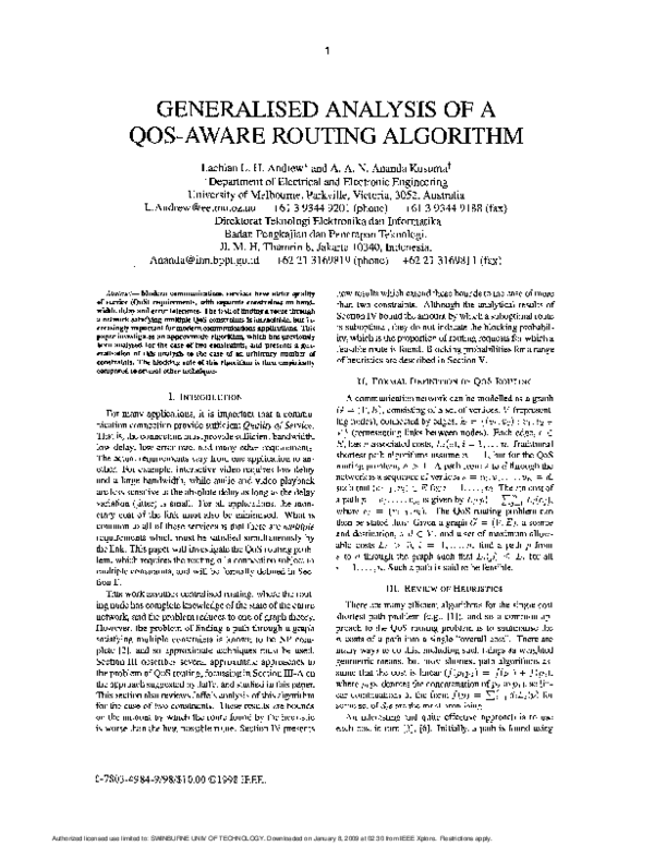 Pdf Generalised Analysis Of A Qos Aware Routing Algorithm