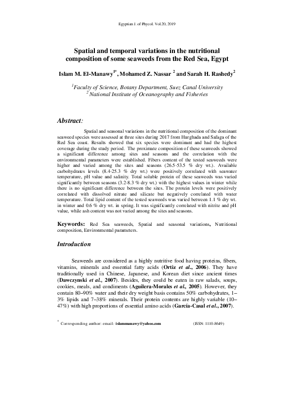 Pdf Spatial And Temporal Variations In The Nutritional Composition Of