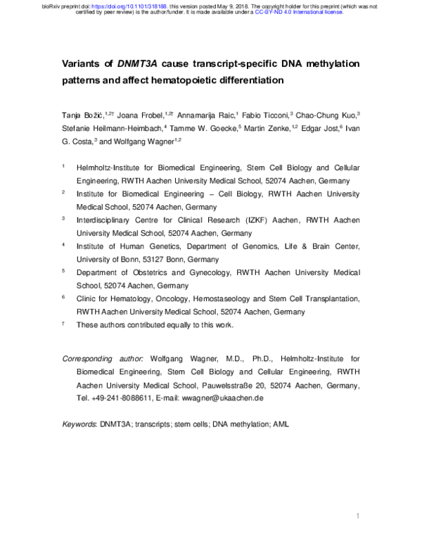 (PDF) Variants of DNMT3A cause transcript-specific DNA methylation ...