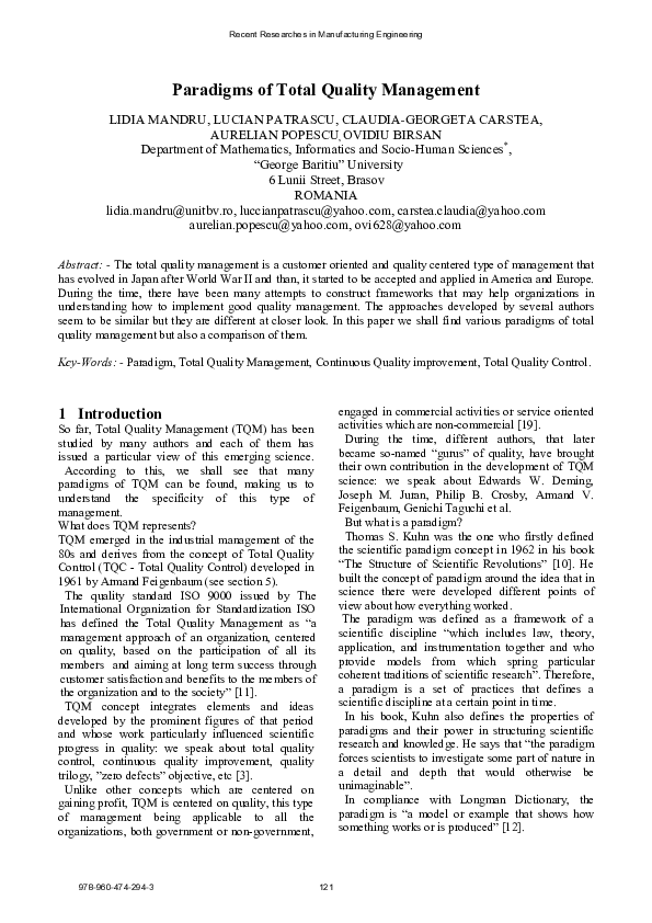 (PDF) Paradigms of Total Quality Management
