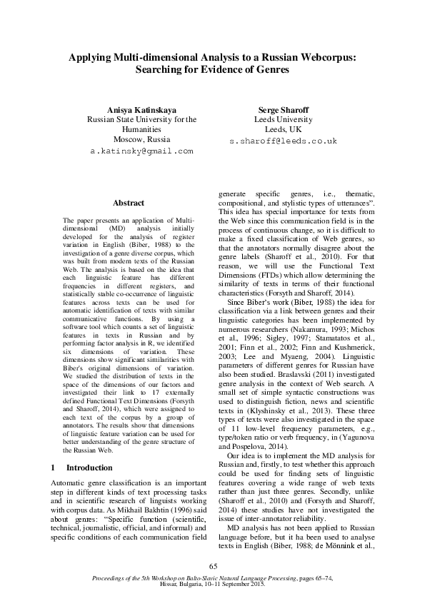 (PDF) Applying Multi-Dimensional Analysis to a Russian Webcorpus ...