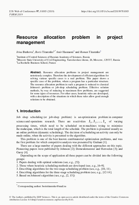 (PDF) Resource allocation problem in project management