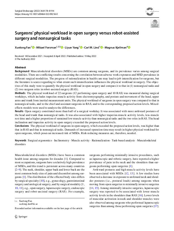 (PDF) Surgeons’ physical workload in open surgery versus robot-assisted surgery and nonsurgical ...