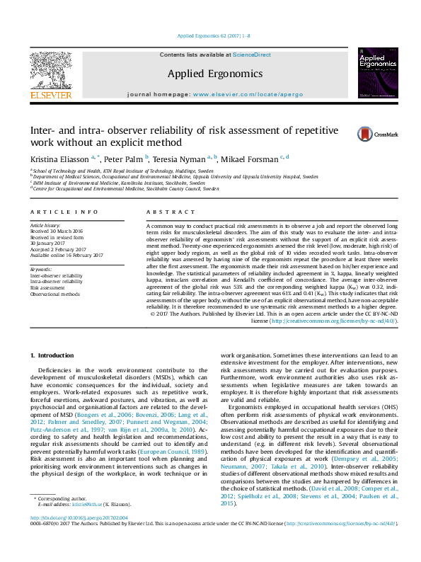 (PDF) Inter- and intra- observer reliability of risk assessment of ...