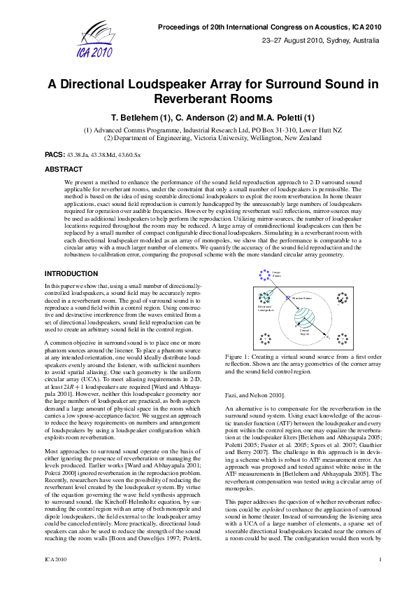 (PDF) A directional loudspeaker array for surround sound in reverberant rooms | Mark Poletti ...
