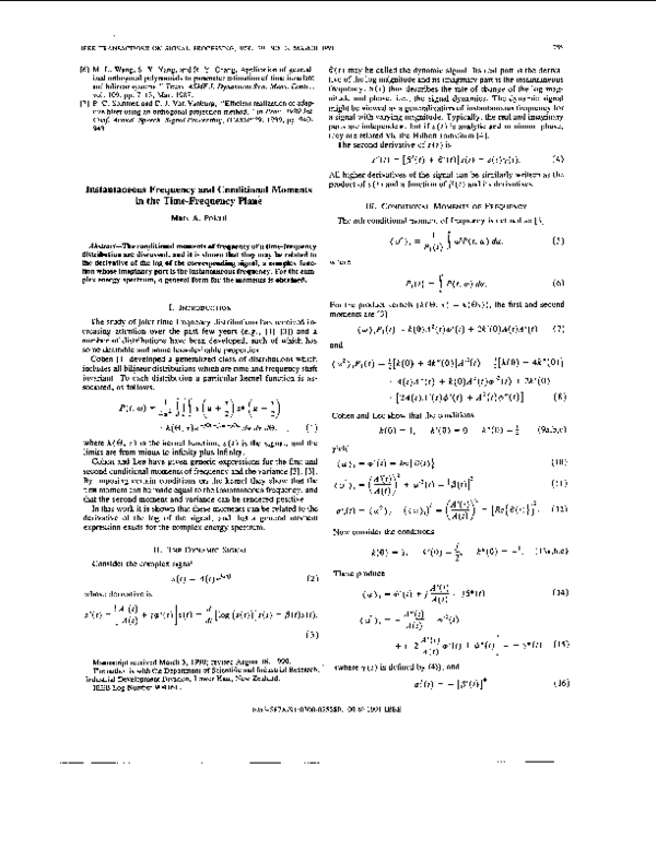 (PDF) Instantaneous frequency and conditional moments in the time-frequency plane