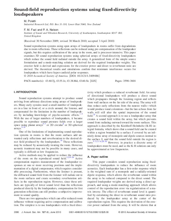 (PDF) Sound-field reproduction systems using fixed-directivity loudspeakers