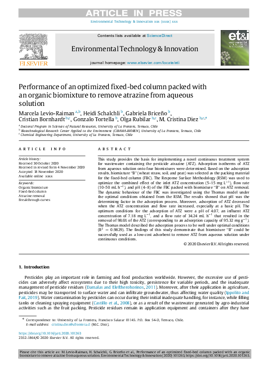 (PDF) Performance of an optimized fixed-bed column packed with an organic biomixture to remove ...