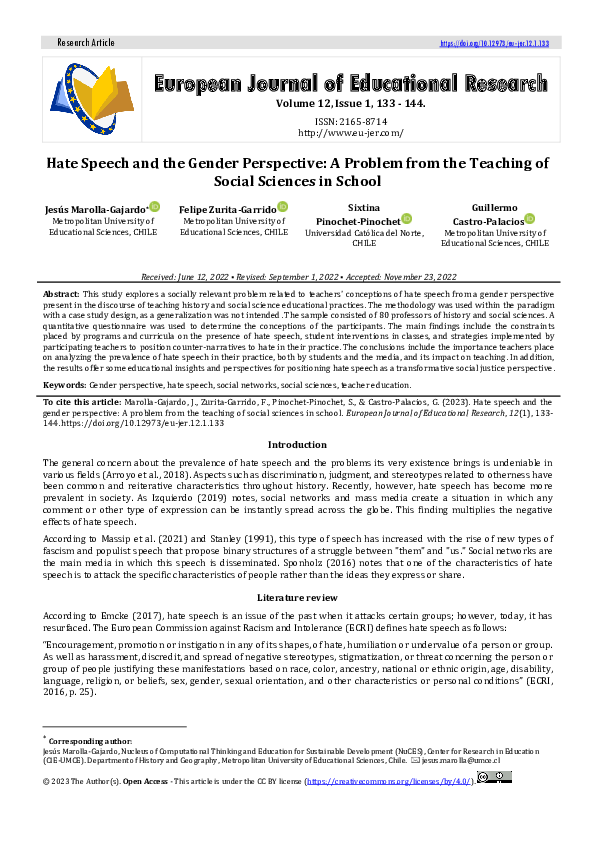 (PDF) Hate Speech and the Gender Perspective: A Problem from the ...