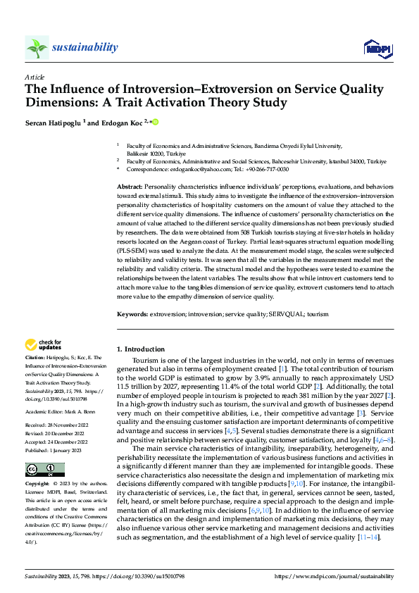(PDF) The Influence of Introversion–Extroversion on Service Quality Dimensions: A Trait ...