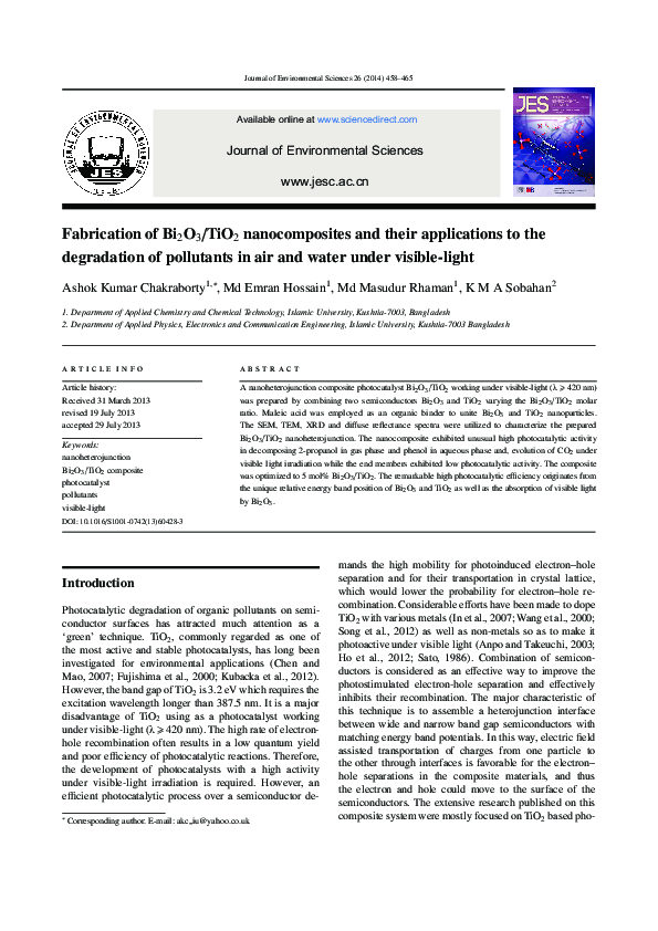 (PDF) Fabrication of Bi2O3/TiO2 nanocomposites and their applications ...