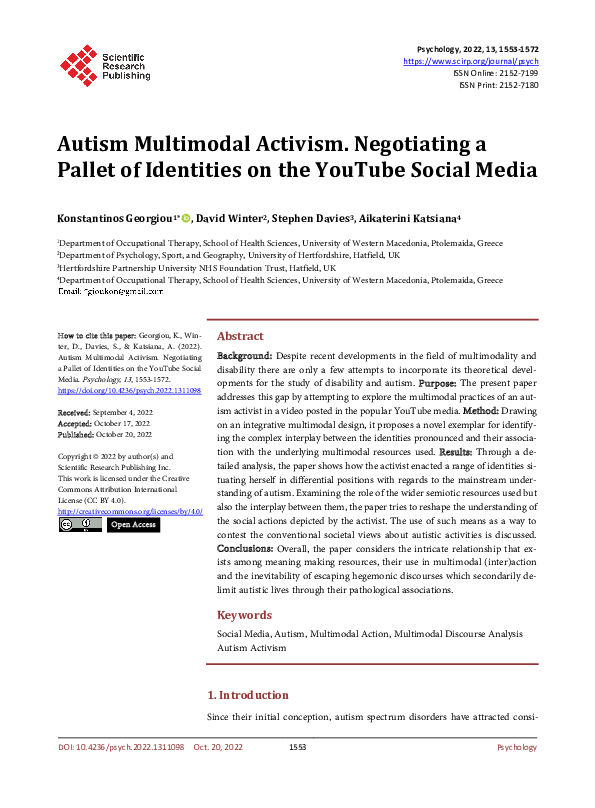 (PDF) Autism Multimodal Activism. Negotiating a Pallet of Identities on ...