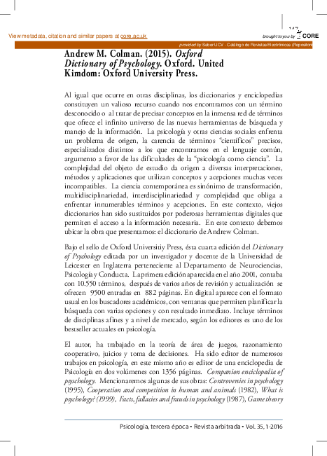 (PDF) Andrew M. Colman. (2015). Oxford Dictionary of Psychology. Oxford ...