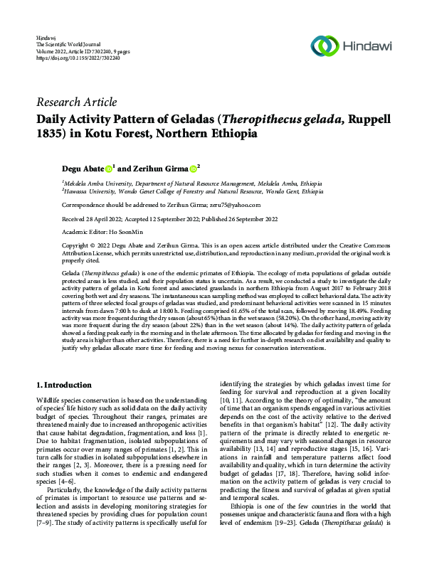 (PDF) Daily Activity Pattern of Geladas (Theropithecus gelada, Ruppell ...