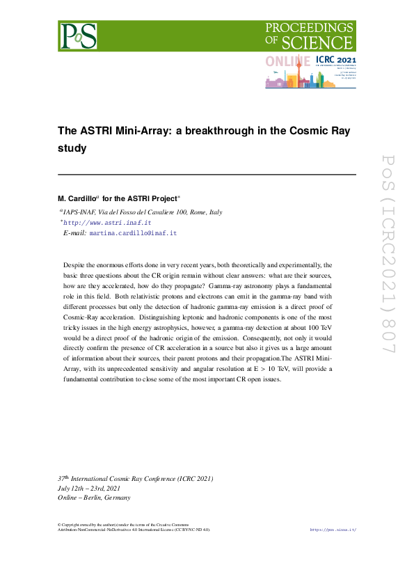 (PDF) The ASTRI Mini-Array: a breakthrough in the Cosmic Ray study
