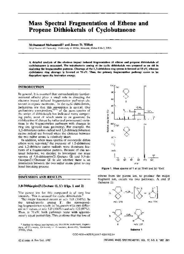 (PDF) Fragmentation of Ethene/Propene Dithioketals