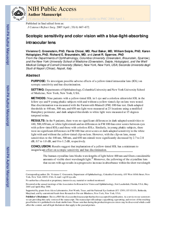 (PDF) Scotopic sensitivity and color vision with a blue-light-absorbing ...