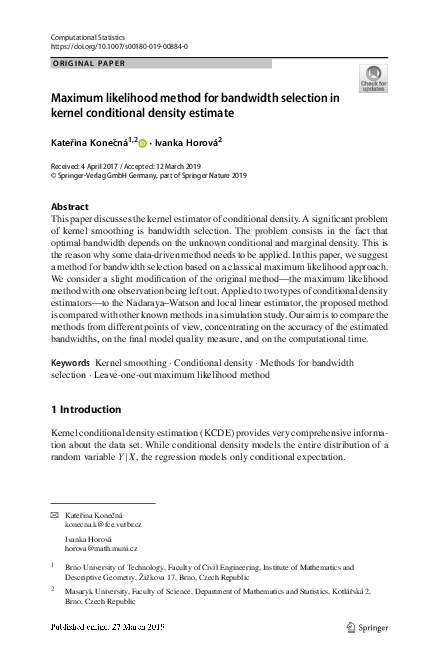 (PDF) Maximum likelihood method for bandwidth selection in kernel ... (PDF) Maximum likelihood method for bandwidth selection in kernel ...