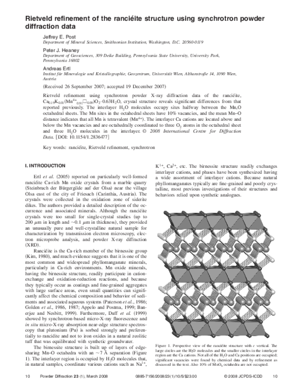 (PDF) Rietveld refinement of the ranciéite structure using synchrotron powder diffraction data
