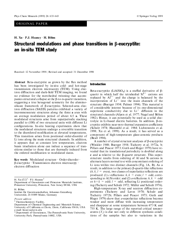 (PDF) Structural modulations and phase transitions in β-eucryptite: an ...