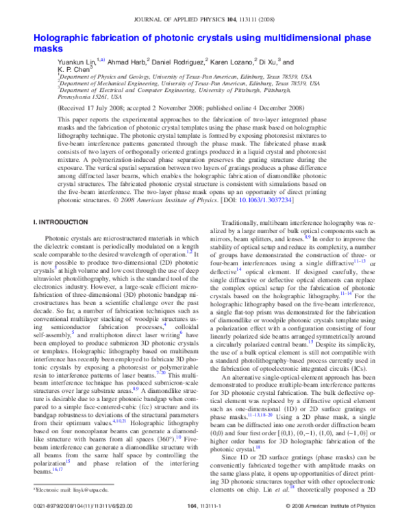 (PDF) Holographic Fabrication of Photonic Crystals