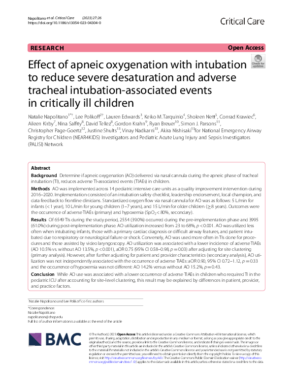 (PDF) Effect of apneic oxygenation with intubation to reduce severe ...
