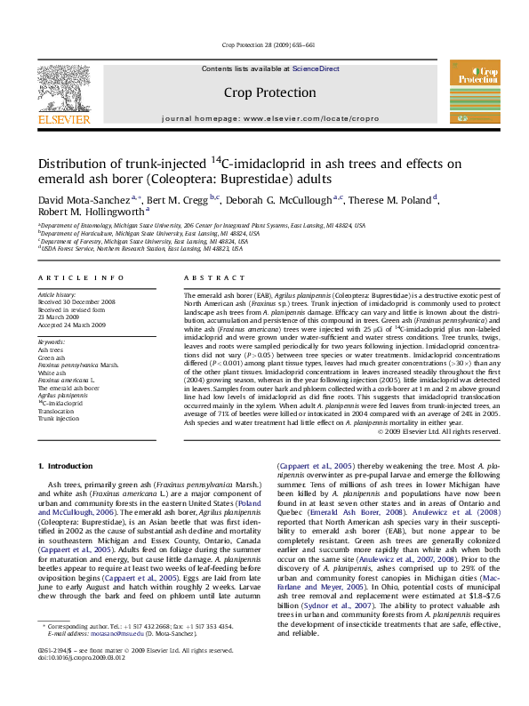(PDF) Distribution of trunk-injected 14C-imidacloprid in ash trees and ...