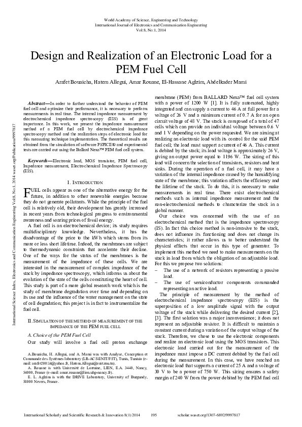(PDF) Design And Realization Of An Electronic Load For A Pem Fuel Cell | El-Hassane Aglzim ...