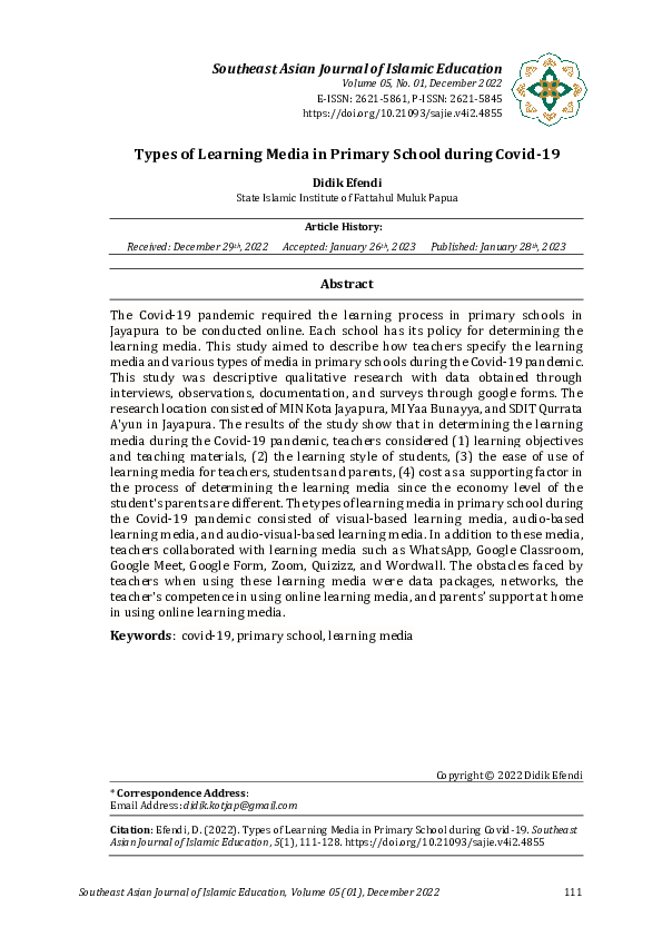(PDF) Types of Learning Media in Primary School during Covid-19