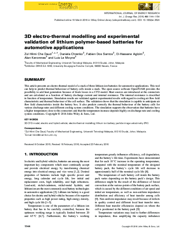 Pdf 3d Electro Thermal Modelling And Experimental Validation Of