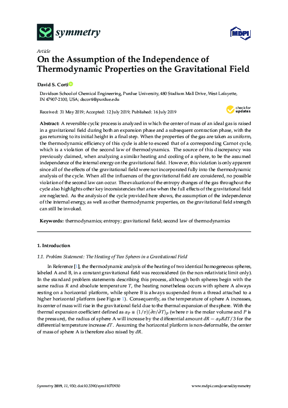 (PDF) On the Assumption of the Independence of Thermodynamic Properties ...
