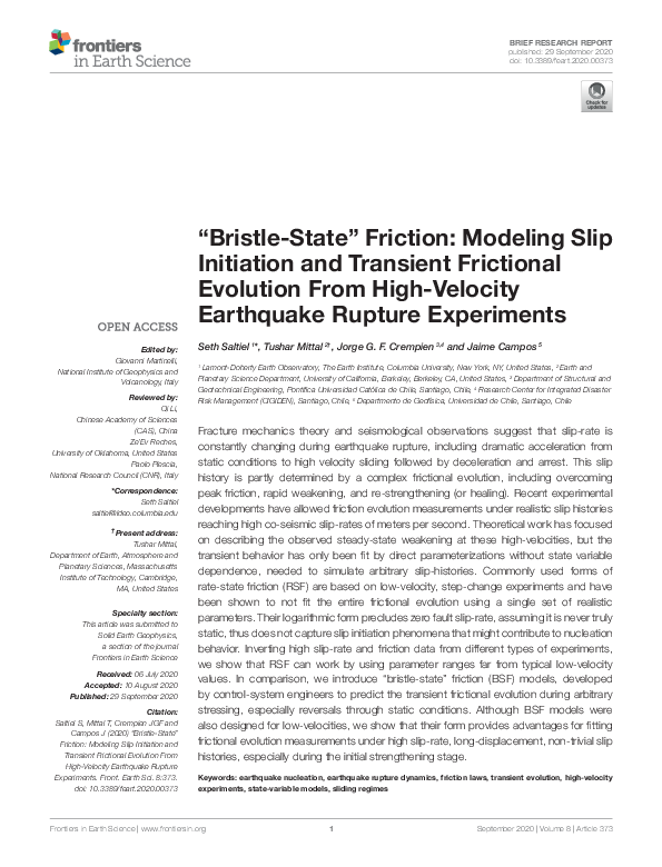 (PDF) “Bristle-State” Friction: Modeling Slip Initiation and Transient Frictional Evolution From ...