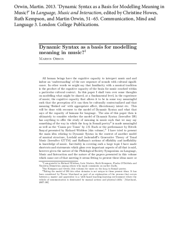 (PDF) Dynamic Syntax as a basis for modelling meaning in music