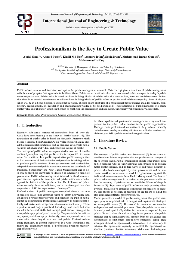 (PDF) Professionalism is the Key to Create Public Value