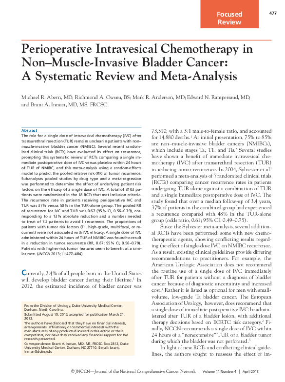 (PDF) Perioperative Intravesical Chemotherapy in Non–Muscle-Invasive Bladder Cancer: A ...