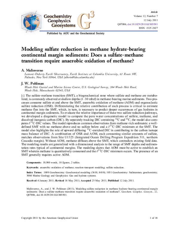 (PDF) Modeling sulfate reduction in methane hydrate-bearing continental ...