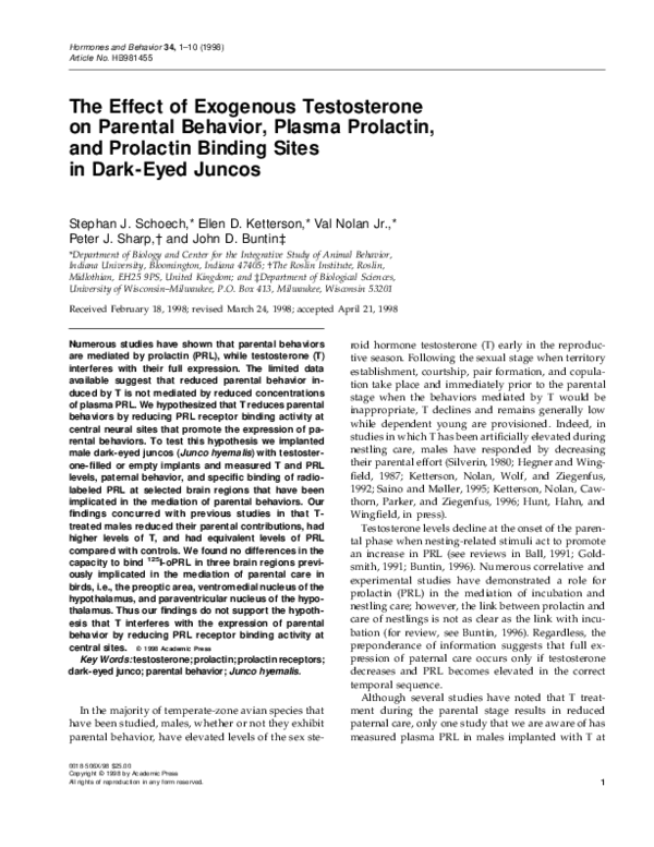 (PDF) The Effect of Exogenous Testosterone on Parental Behavior, Plasma ...